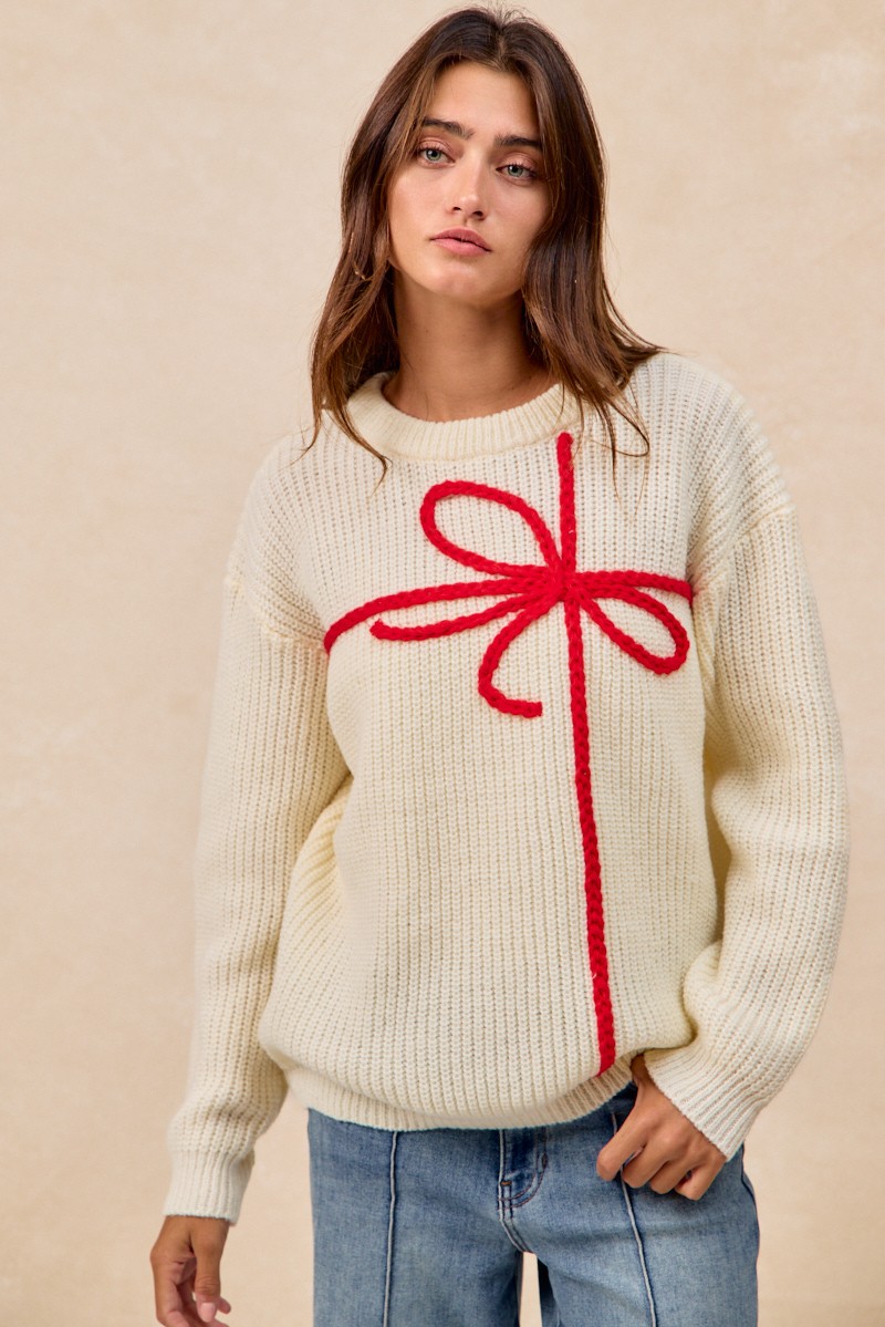 BiBi Christmas Ribbon Bow Embroidery Sweater | eBay